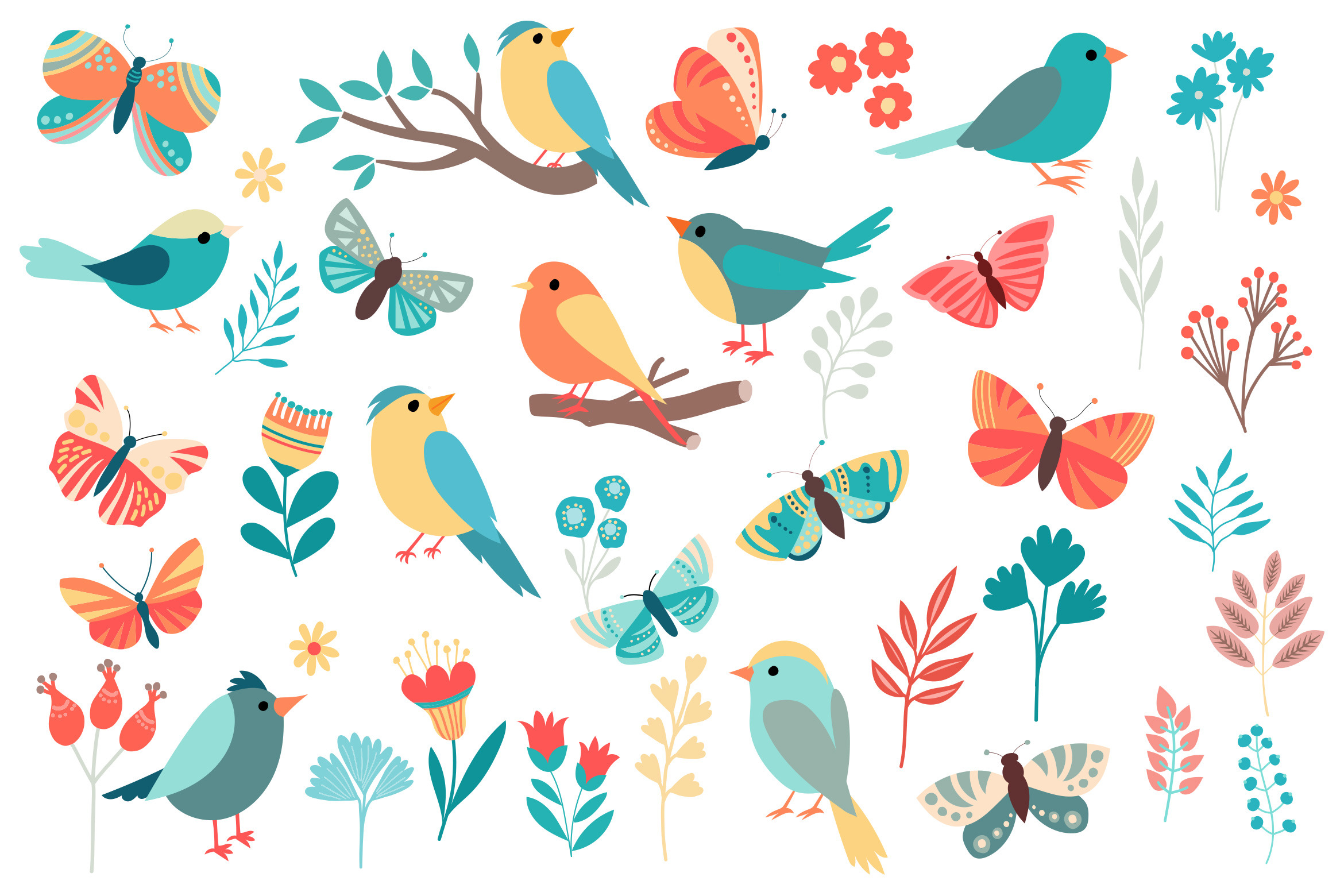 Spring Butterflies and Birds, an Illustration by Mels Brushes ...