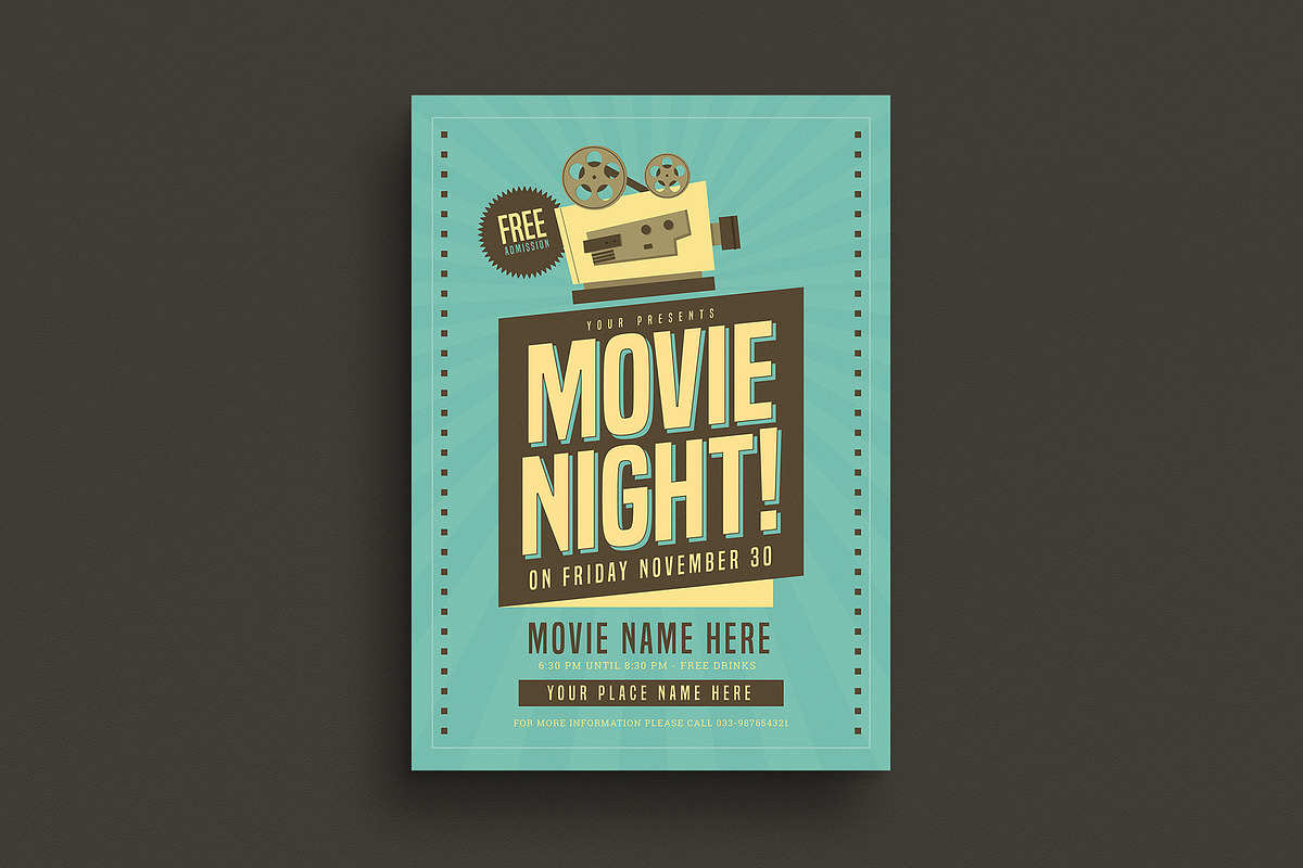 Retro Movie Night Flyer, a Flyer Template by Guuver