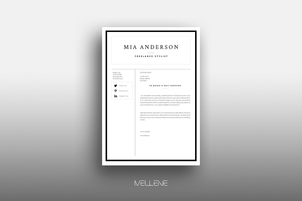 Resume / CV template - Mia, a Resume Template by Mellene Templates ...