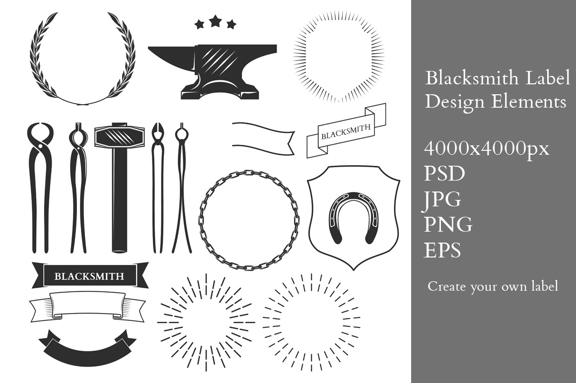 Set of vintage blacksmith labels, a Work Illustration by idimair