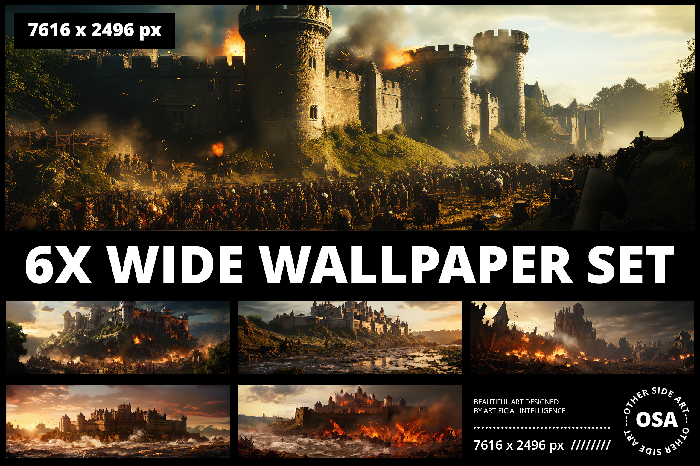 Medieval Castle Battle Scenery, a Wallpaper Graphic by Other Side Art