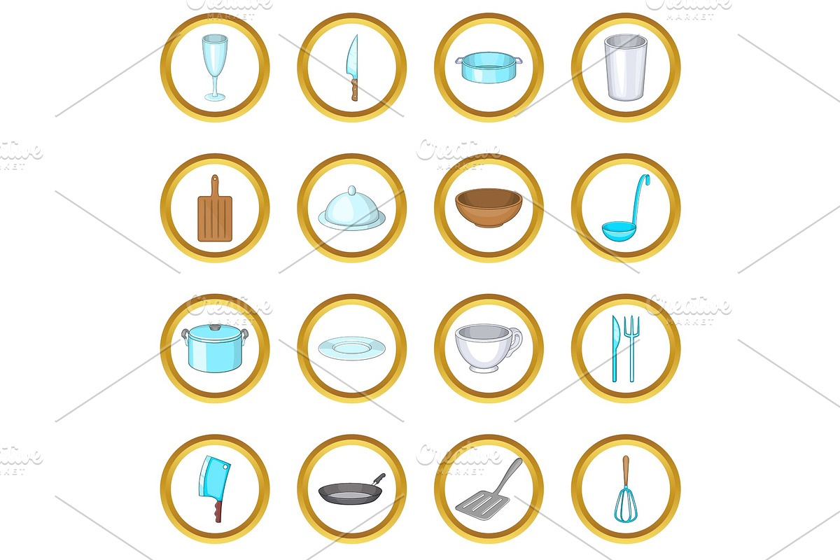 Basic dishes vector set, cartoon, a Food Illustration by Ylivdesign ...