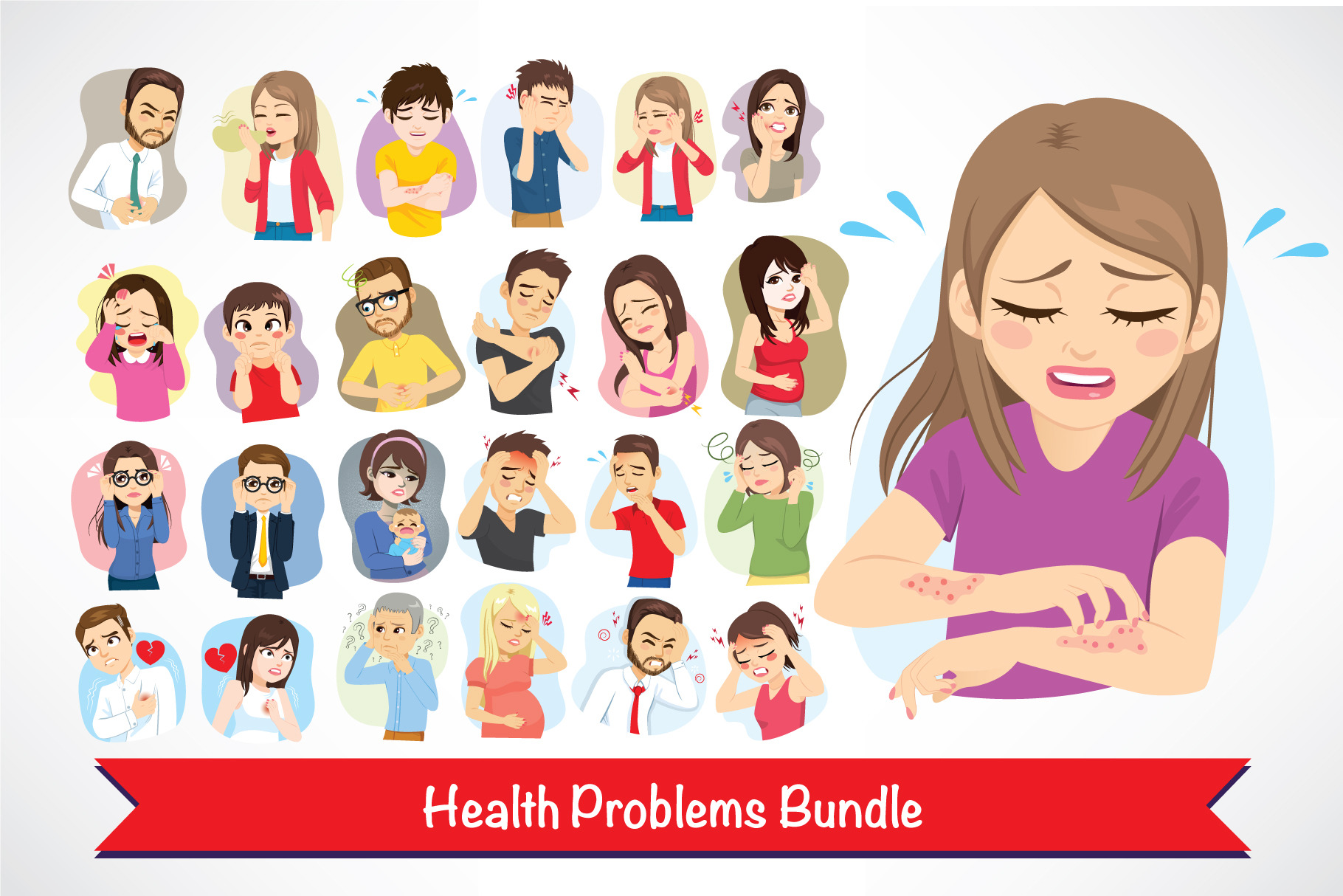 Bundle of Health Problem Illustrations | Creative Market