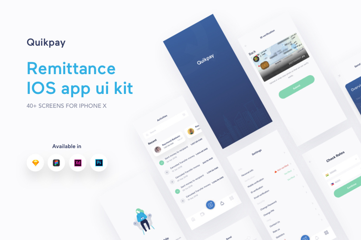 Quikpay Remittance IOS app ui kit, an Android Mockup by Shourav chowdhury | Creative Market