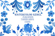 Watercolor Gzhel set, a Texture Illustration by Visual Animal