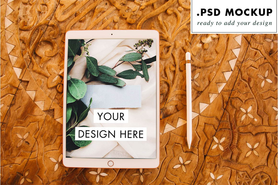 ipad mockup in rustic table, an iPad Mockup by Travelling Mockups