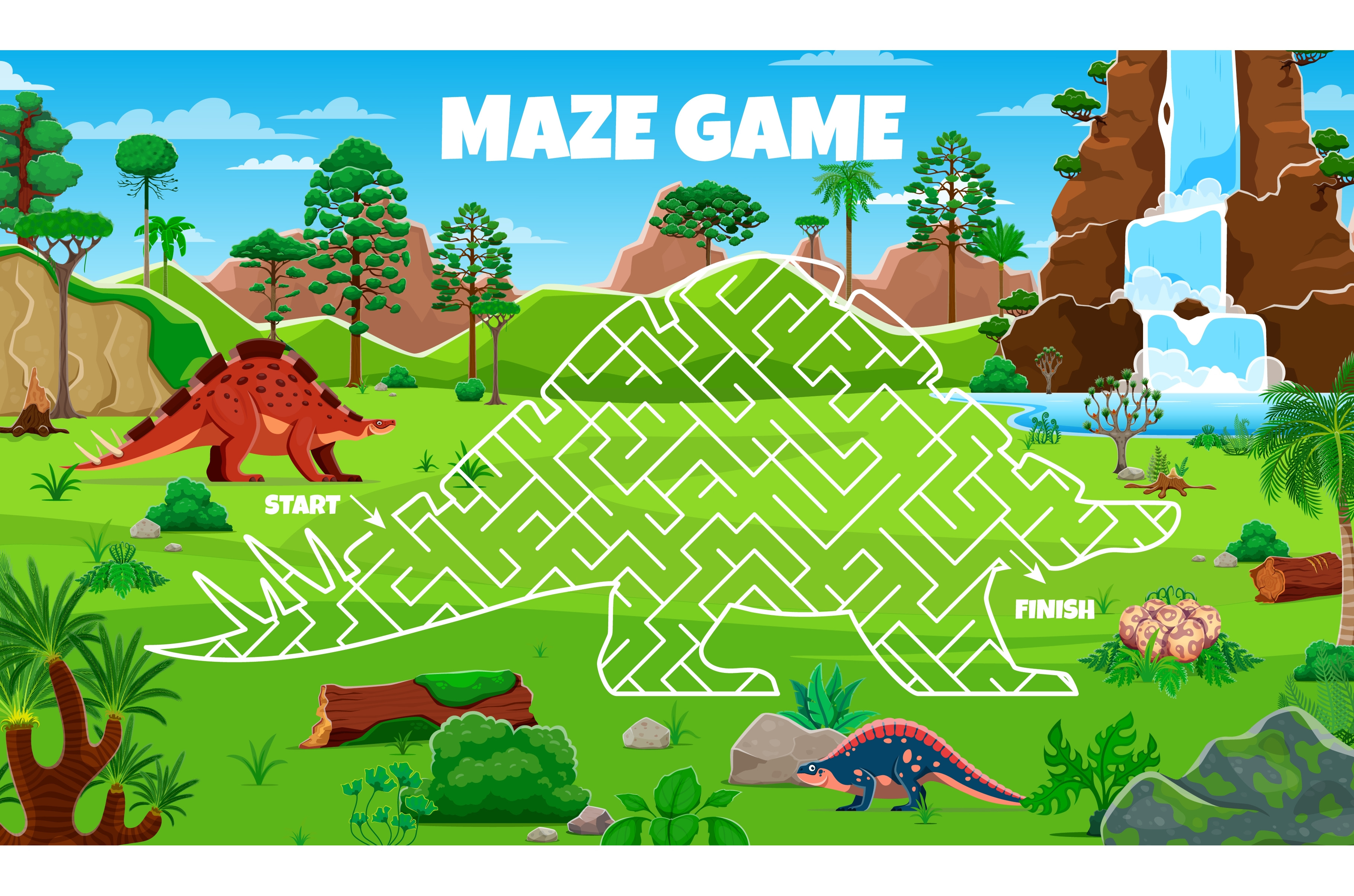 Dinosaur silhouette maze game, an Animal Illustration by Vector Tradition