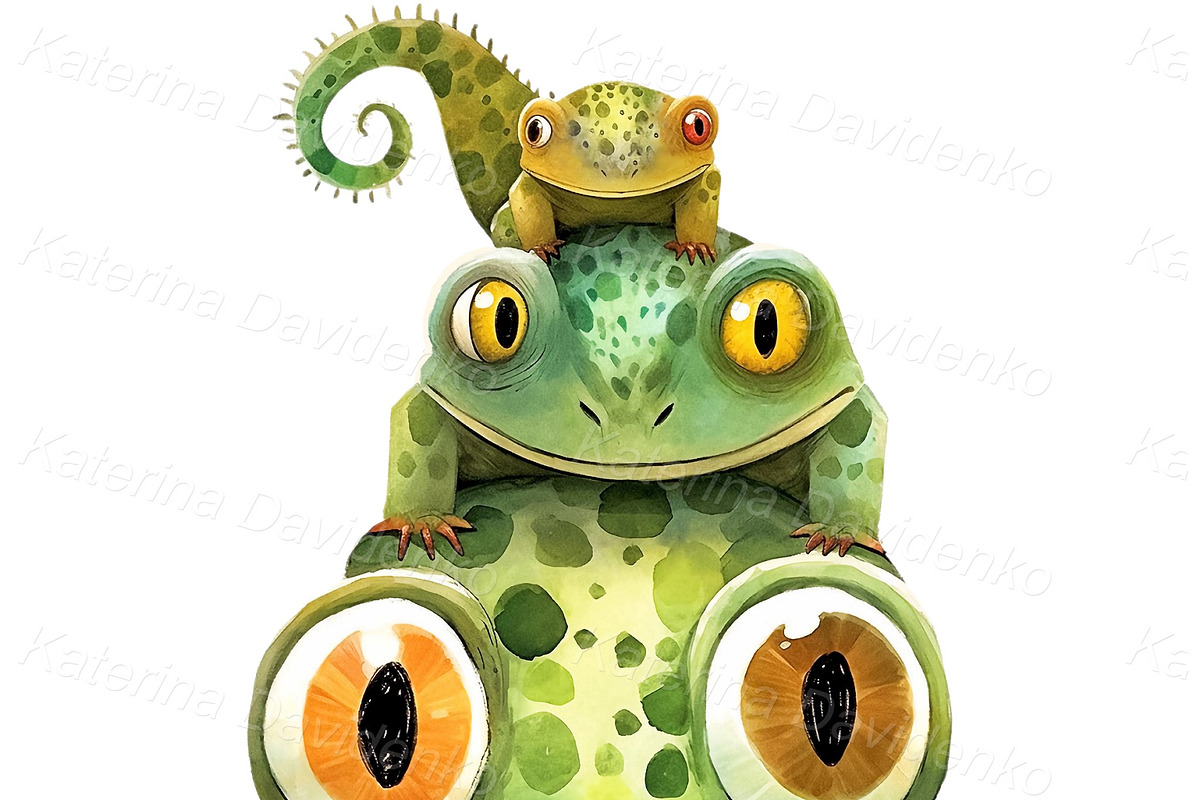 Cartoon chameleons, reptiles, lizard, an Animal Illustration by Bubert Art