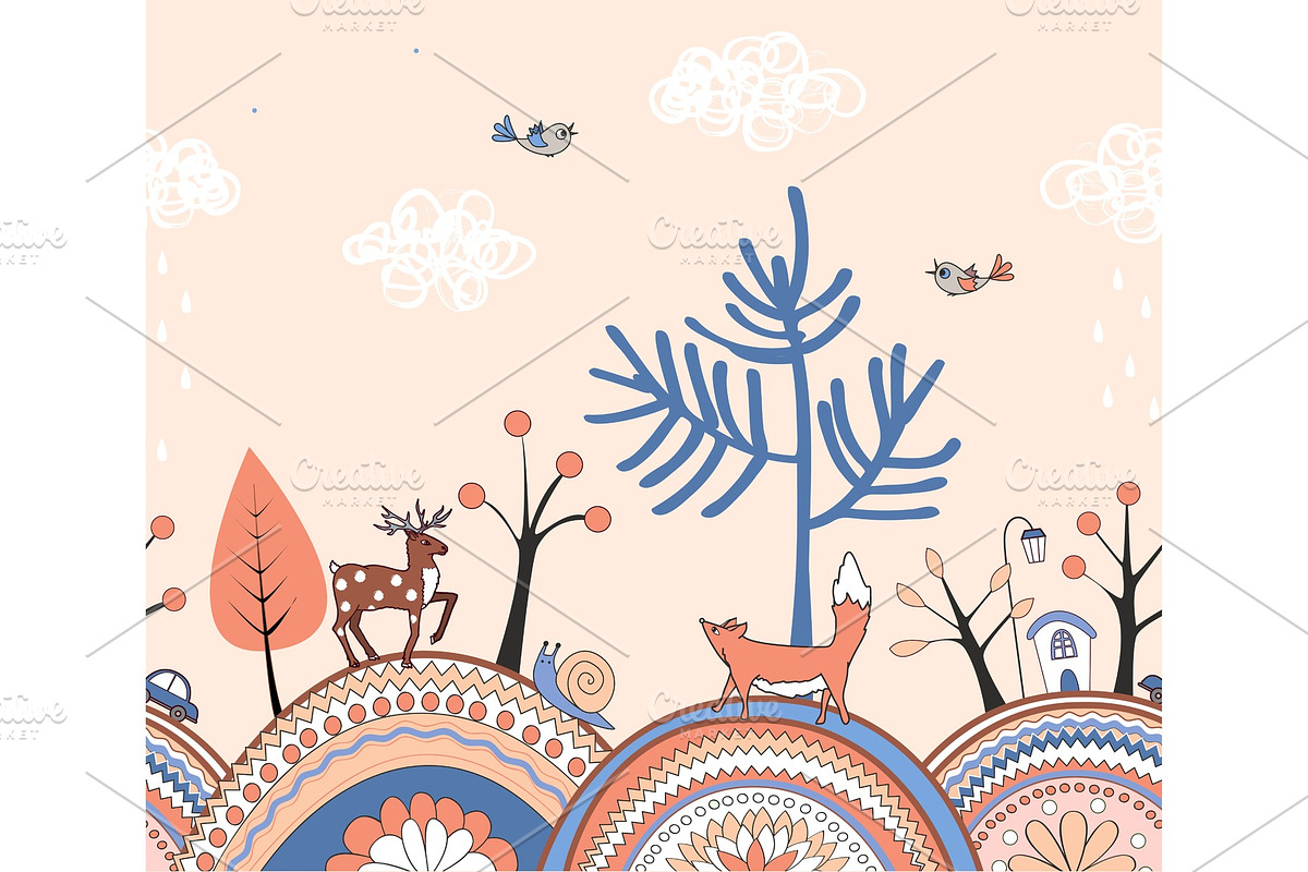 Seamless autumn border, an Animal Illustration by Toltemara