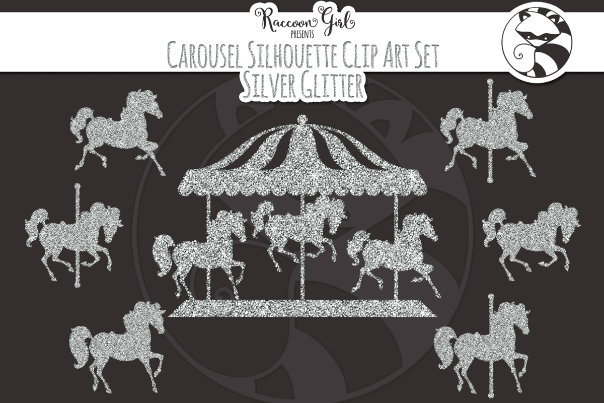 Silver Glitter Carousel Silhouettes, an Illustration by RaccoonGirl Design
