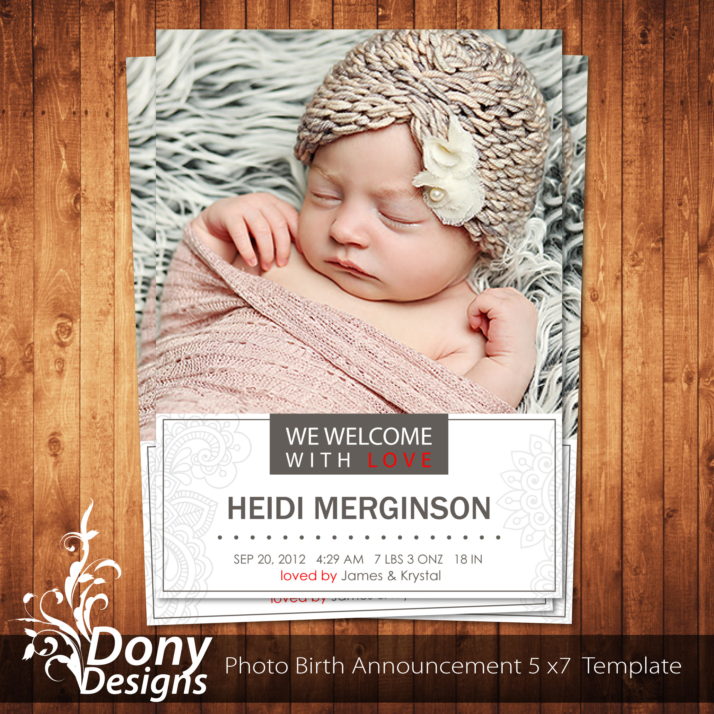 Newborn Baby Card Announcement, a Card Template by DonyDesigns