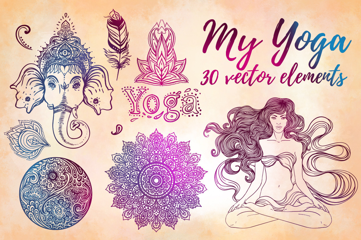 MY YOGA: 30 vector elements set, a Decorative Illustration by Varvara ...