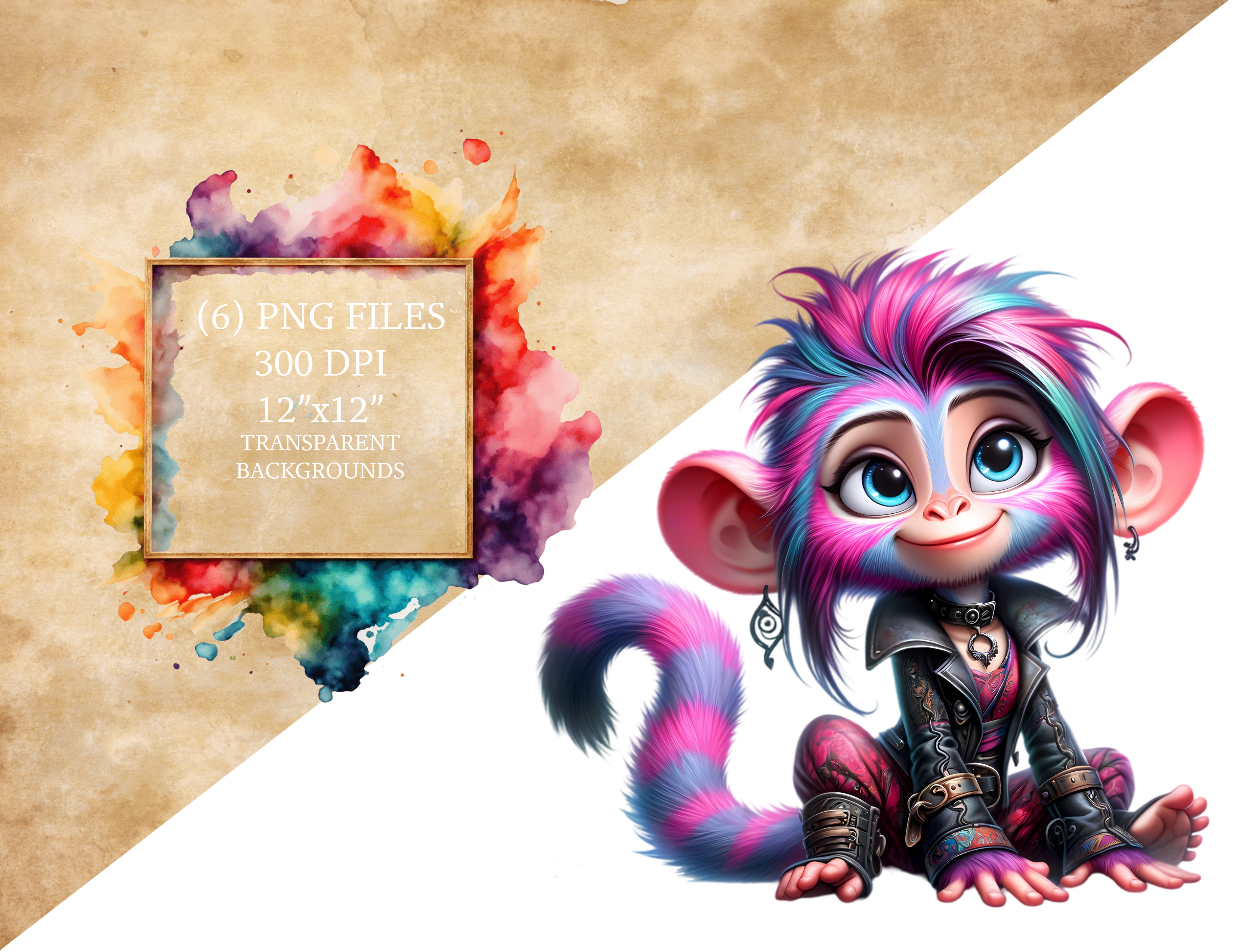 Pastel Goth Spider Monkey PNG Pack, an Animal Illustration by DoubleTwists