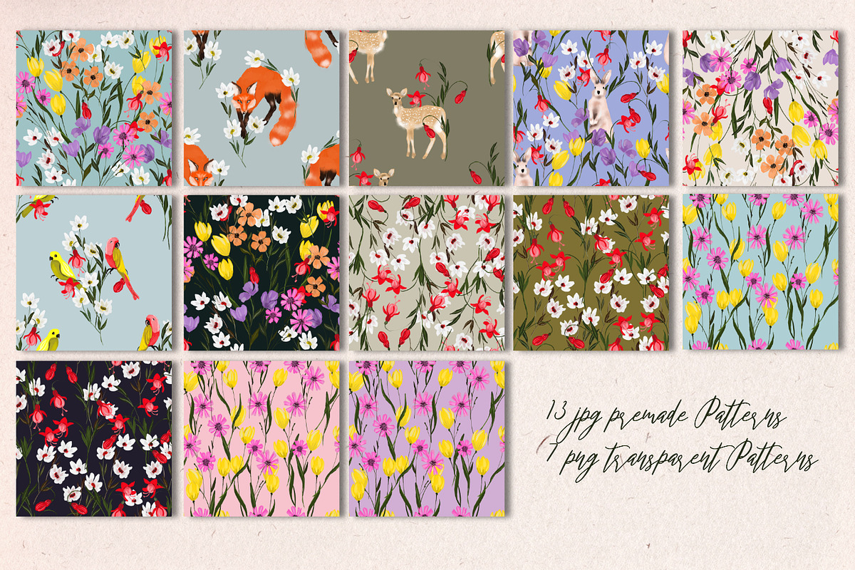 Spring Animals, Patterns and Clipart, an Illustration by Nocito Design