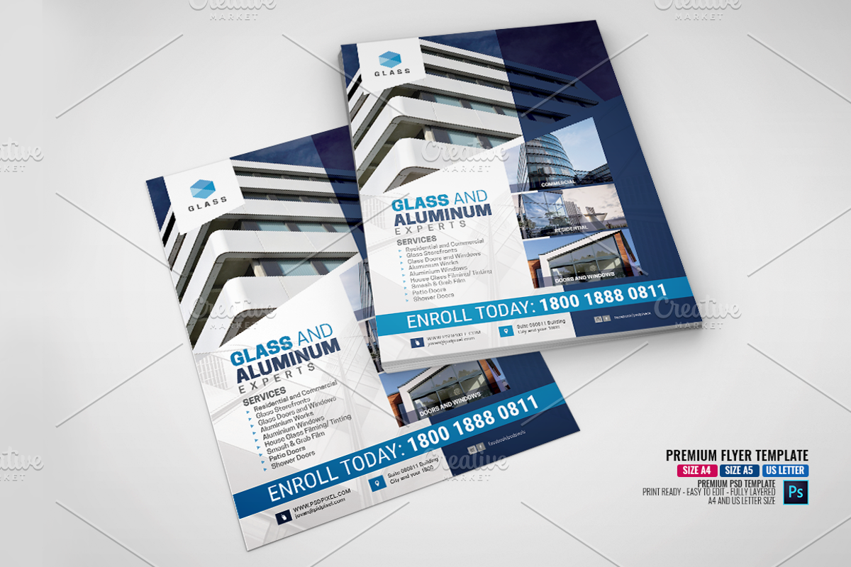 Glass and Aluminum Fabrication, a Flyer Template by PSDPixel