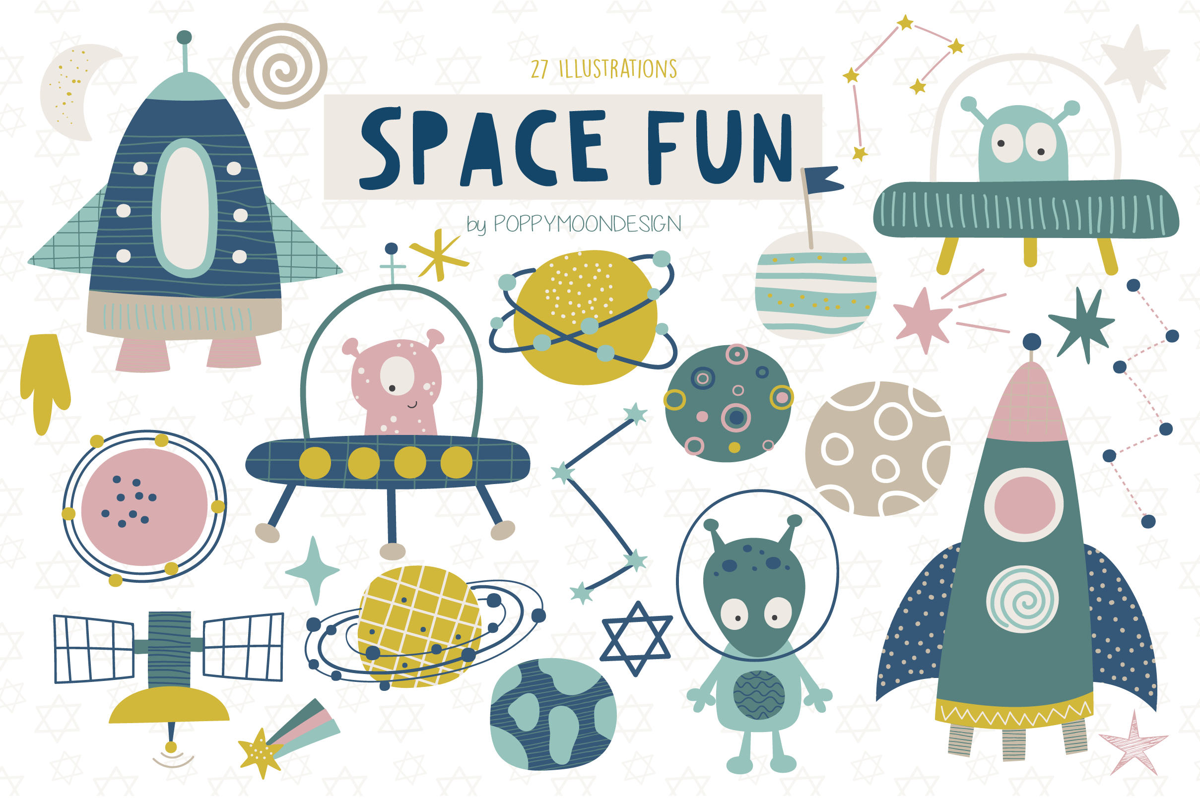 Space fun clipart set, a Decorative Illustration by Poppymoondesign