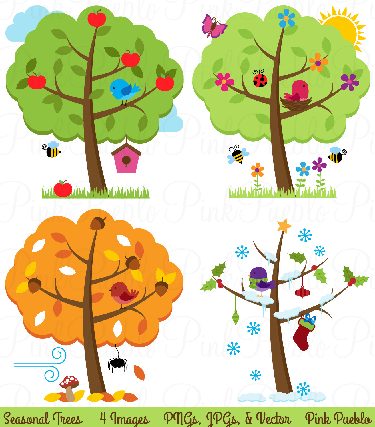 Four Seasons Trees Clipart & Vectors, a Seasonal Illustration by PinkPueblo