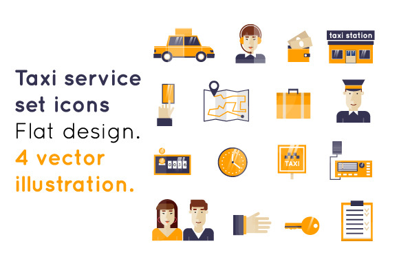 Taxi service set icons, a Technology Illustration by Podis