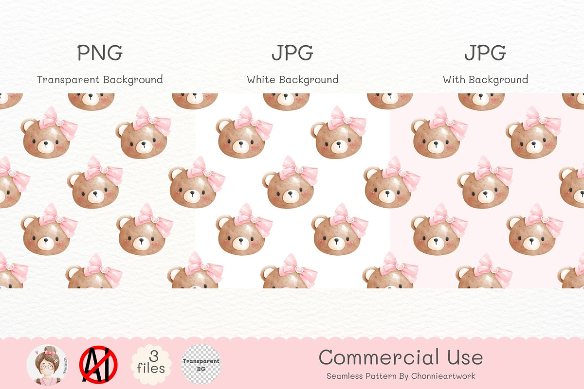 Coquette Teddy Bear Seamless Pattern, a Pattern Graphic by Chonnieartwork