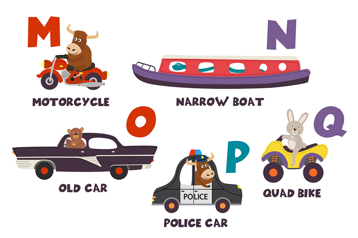 alphabet with transport and animals, an Animal Illustration by NataKa