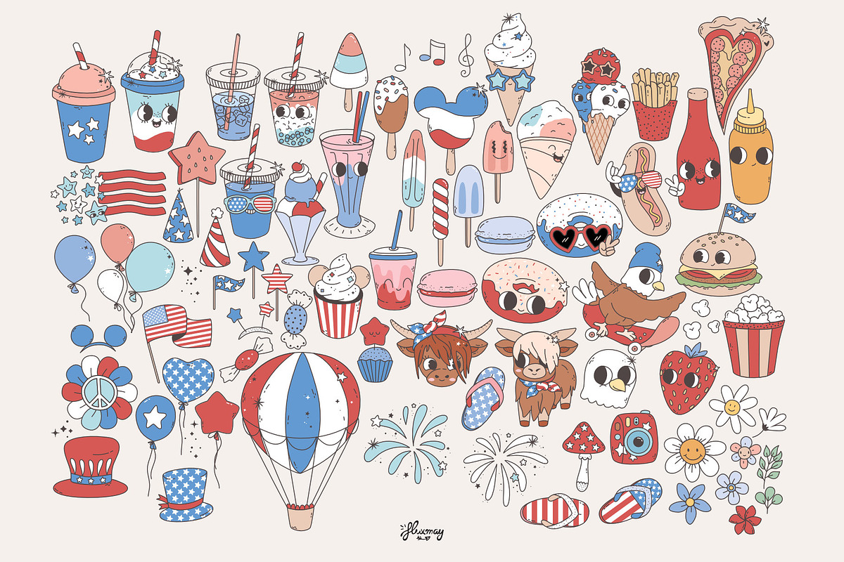 Groovy Retro 4th of July bundle, an Object Graphic by Huxmay