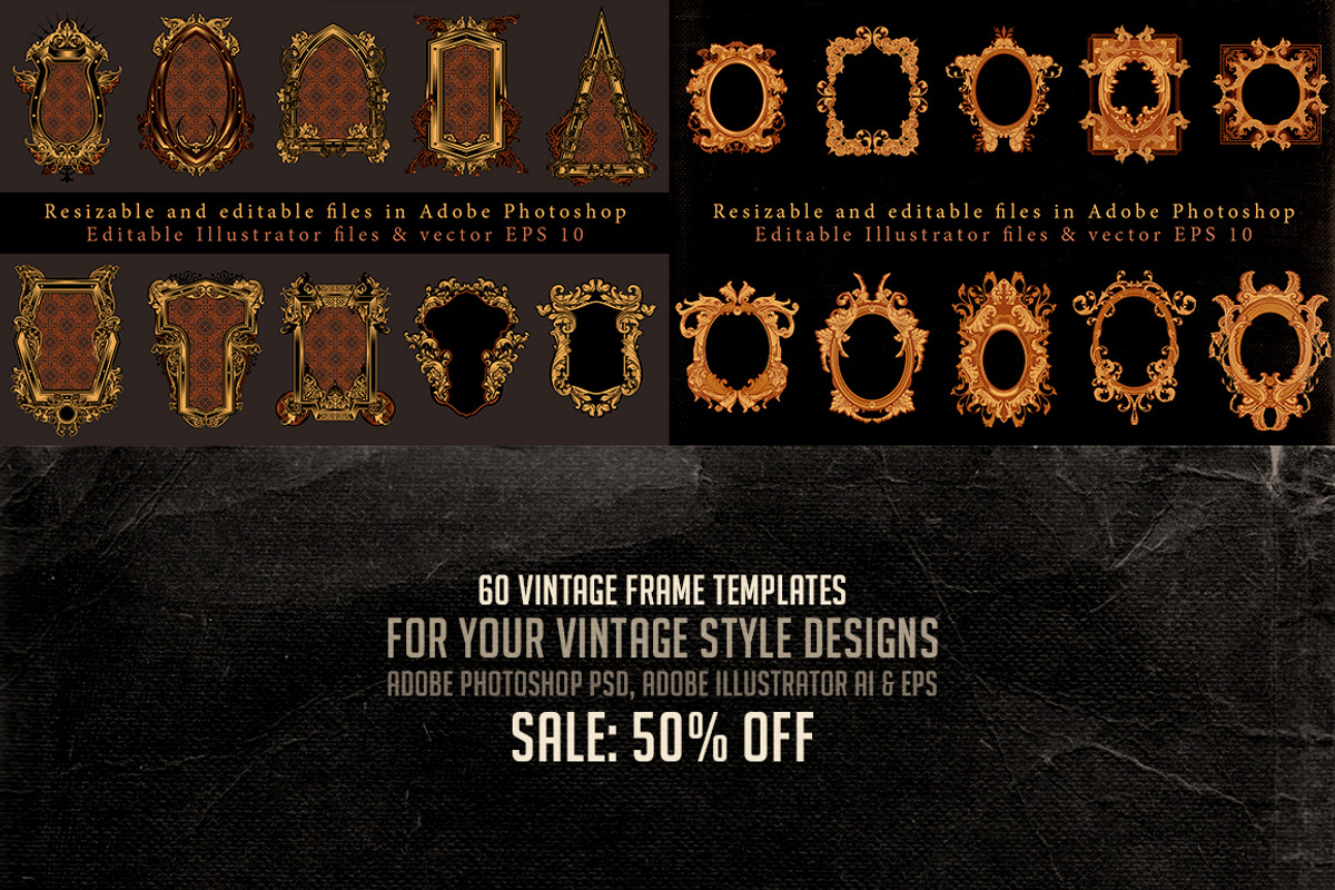60 Vintage Frame Templates, an Object Graphic by Cruzine