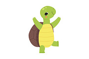 Happy Green Turtle Walking and, an Animal Illustration by TopVectors