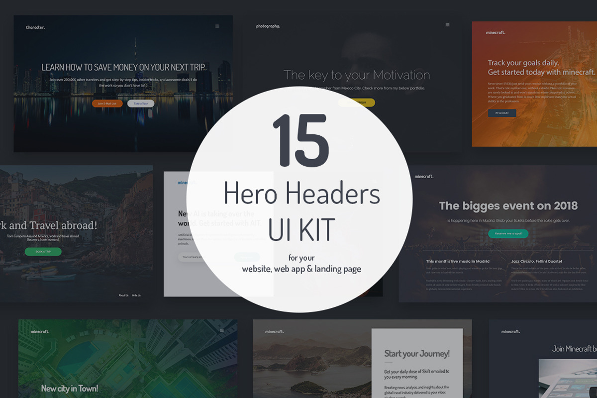 Minicraft - 15 Hero Headers UI Kit, an UI Kit Template by Character ...