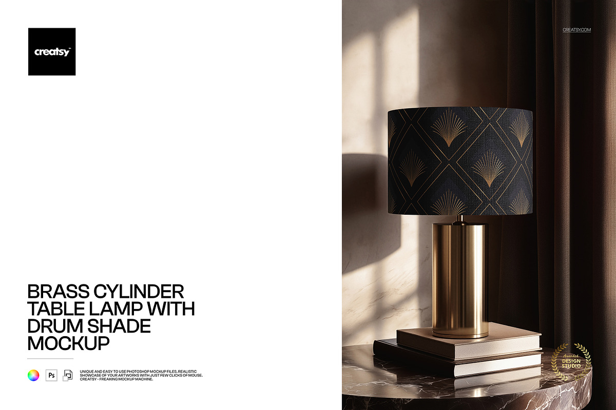 Table Lamp with Drum Shade Mockup, a Household Mockup by creatsy5