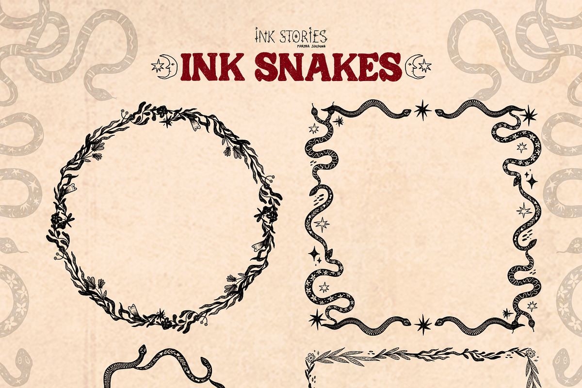 Ink Snakes Hand-drawn Set, an Animal Illustration by Ink Stories