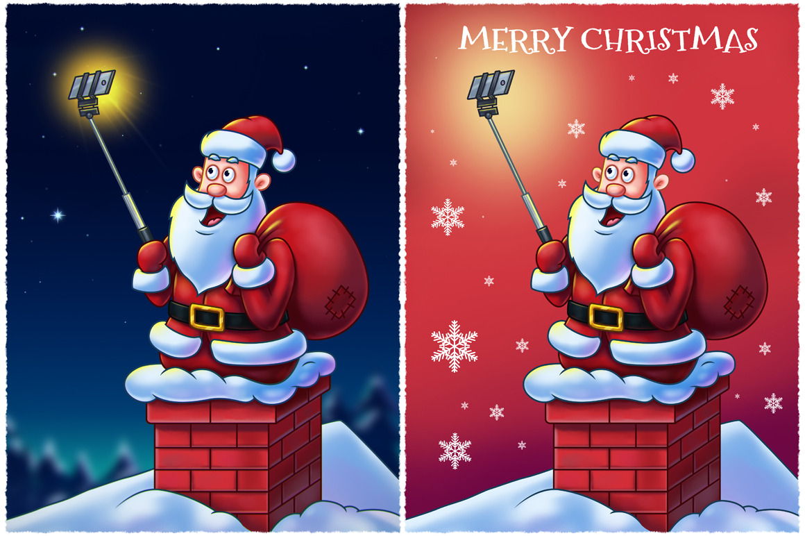 Santa Claus with Selfie Stick, an Illustration by pixaroma