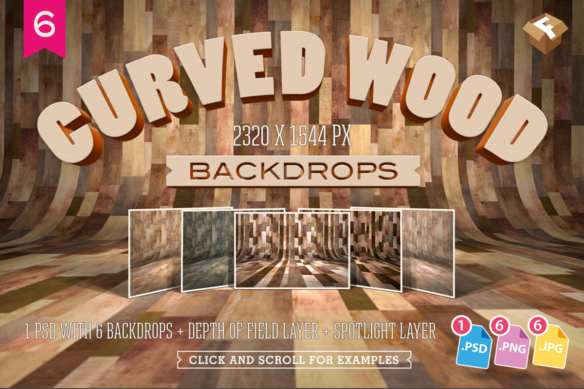 6 Curved Wood Backdrops, a Texture Graphic by Fresh Design Elements
