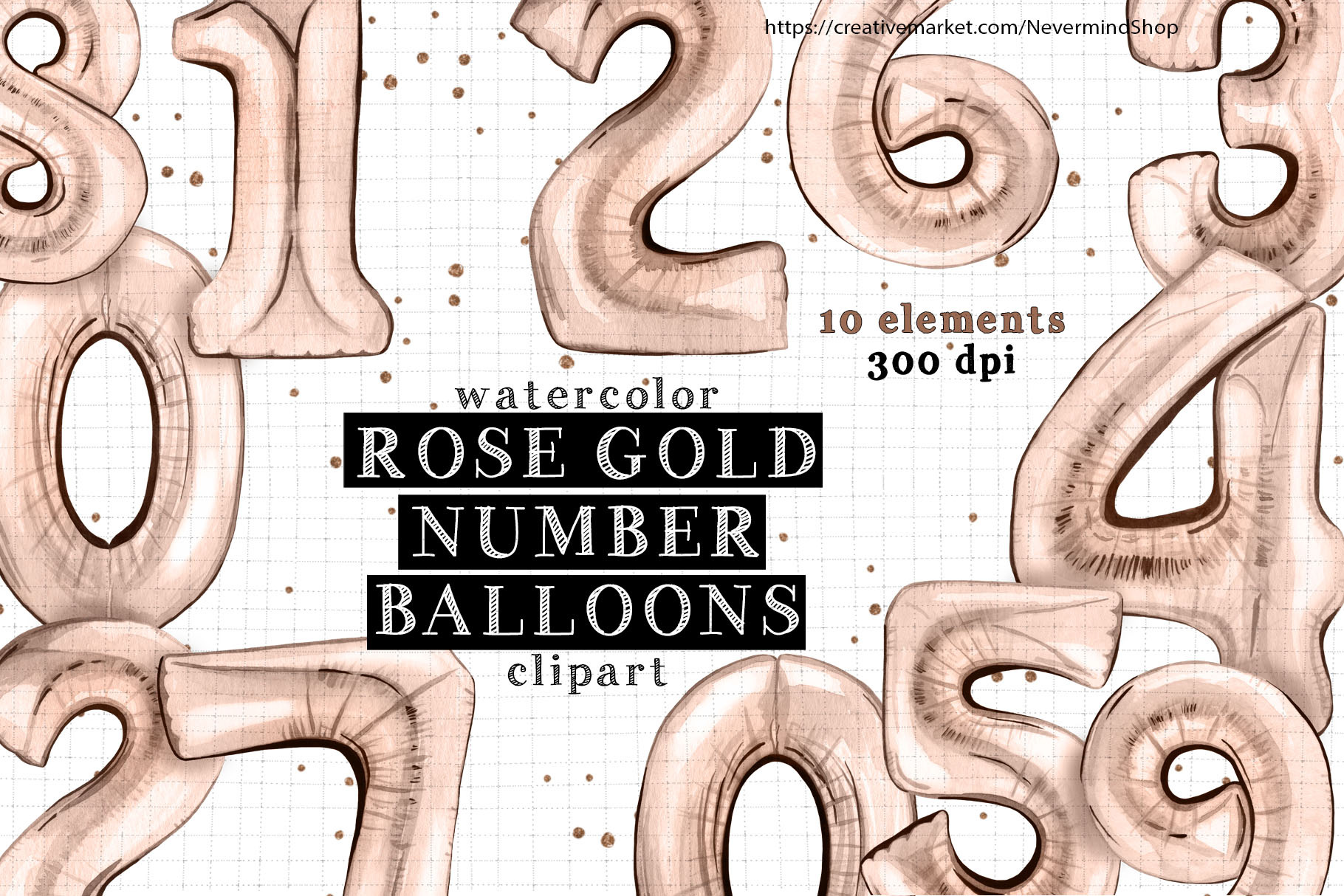 Rose gold number balloons clipart, an Illustration by Nevermind ...