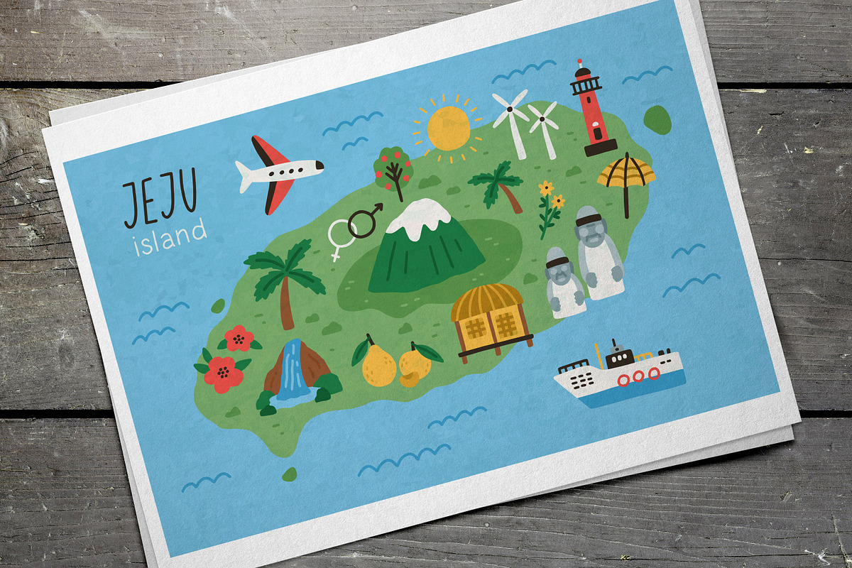 Jeju Island map and seamless pattern, a Decorative Illustration by Good ...