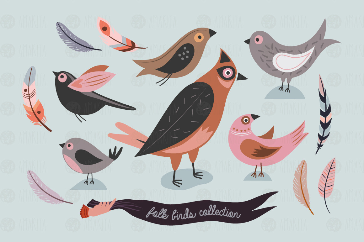 Folk birds, an Animal Illustration by AmakitaGraphic
