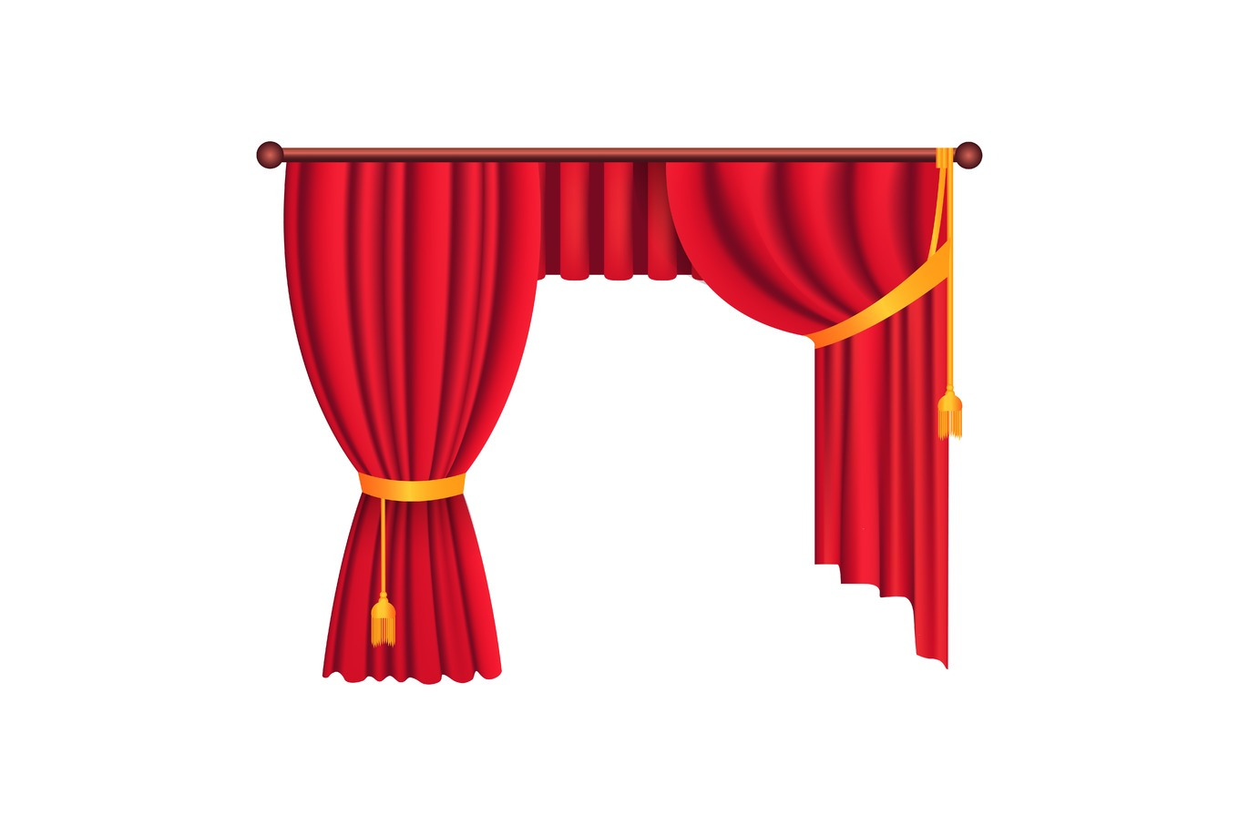 Classic Heavy Red Drapes with Gold Tie Back Vector, an Object Graphic ...