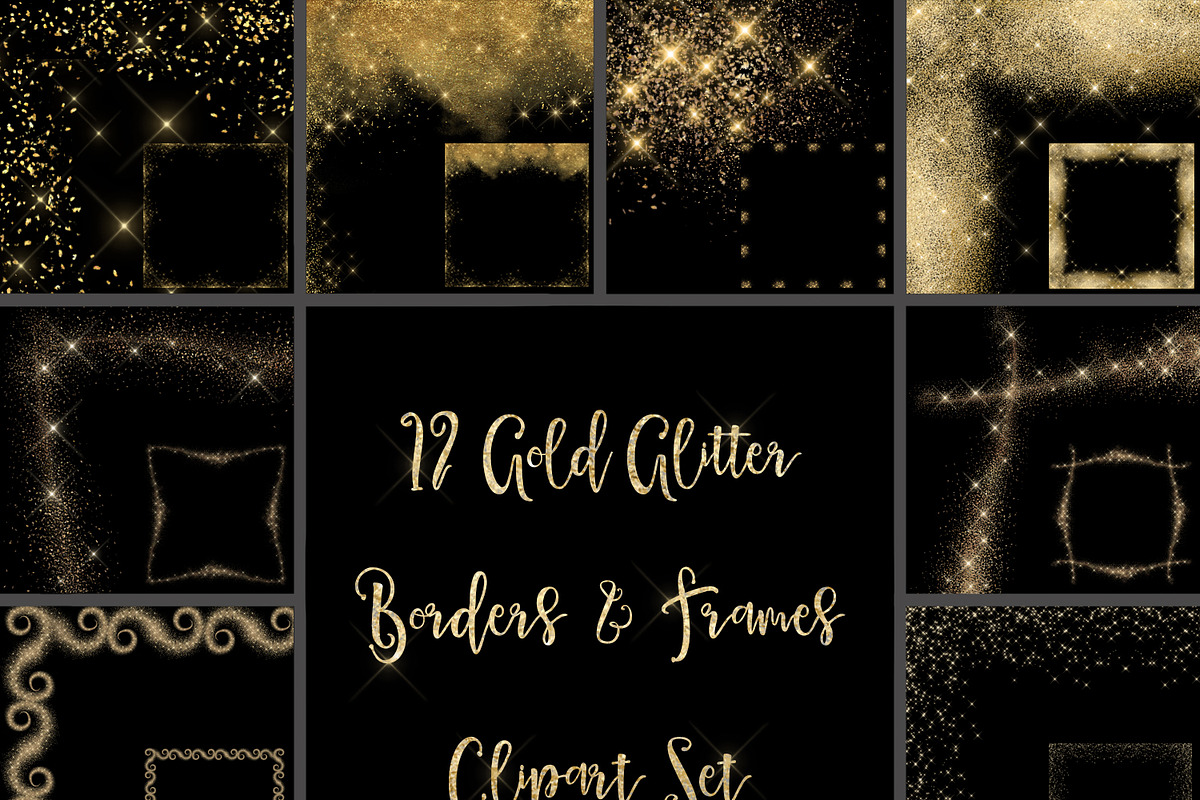 Gold Glitter Frame Clipart, a Texture Graphic by MockTurtleStudio
