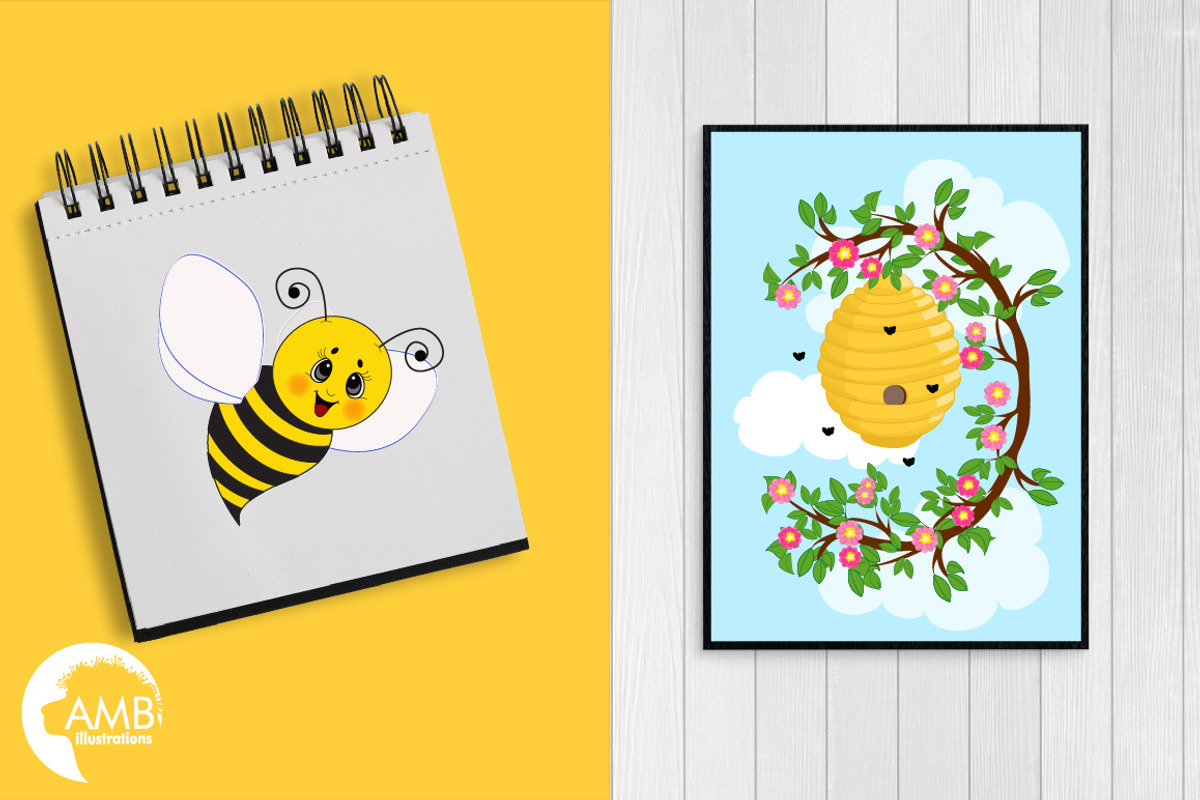 Bumble Bee Clipart, 1053, an Illustration by AMBillustrations