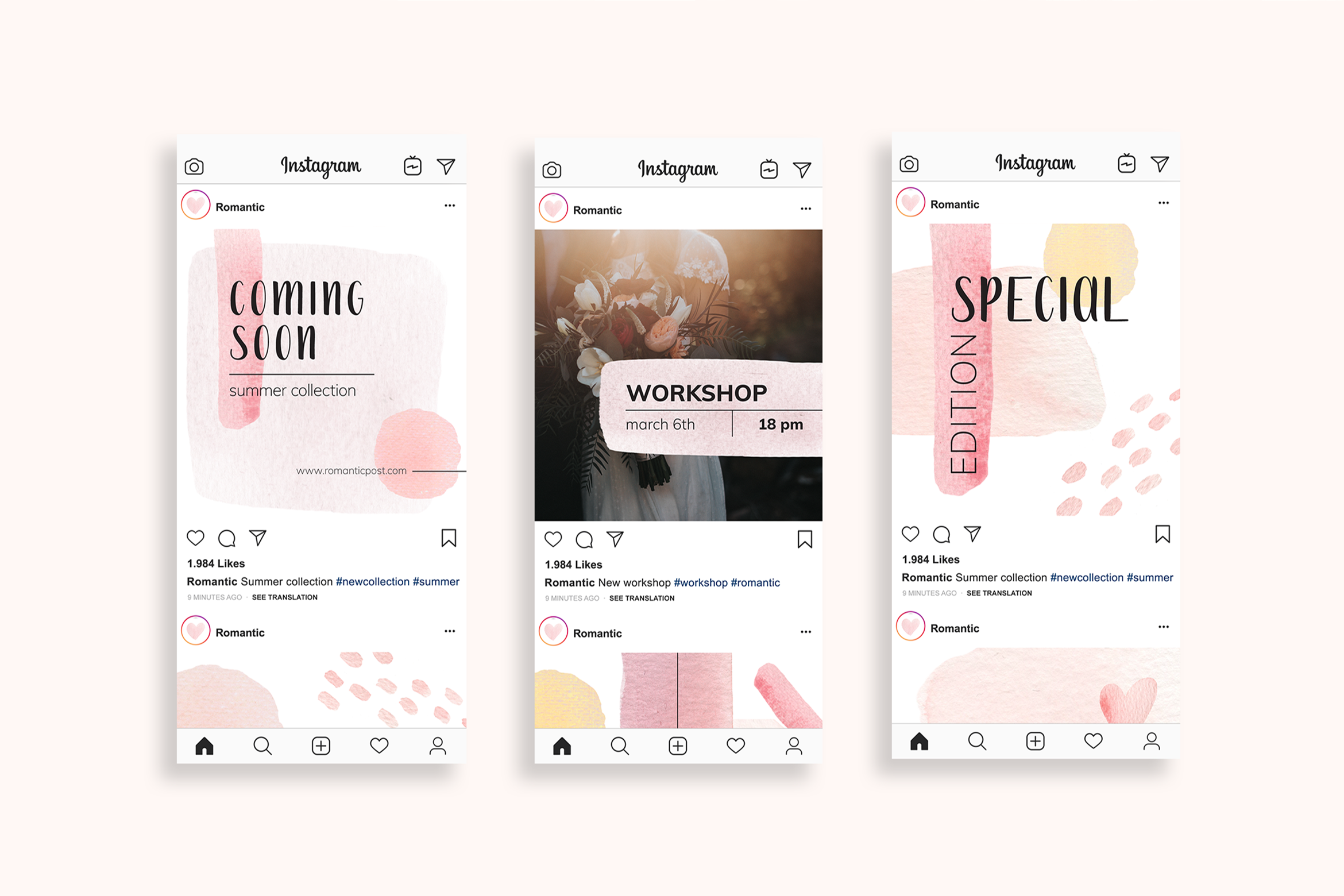 Romantic Watercolor Instagram Posts, a Social Media Template by Wild ...