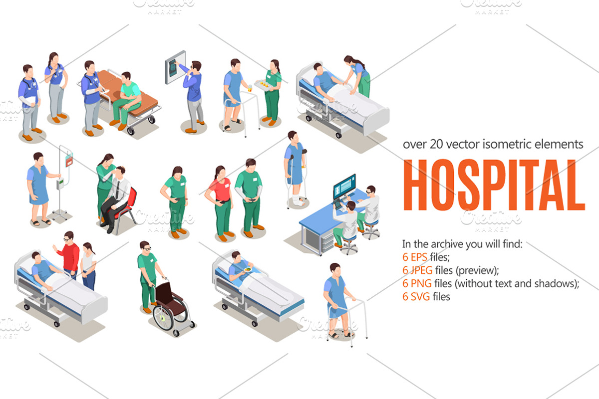 Hospital Isometric Set, a Decorative Illustration by Macrovector ...