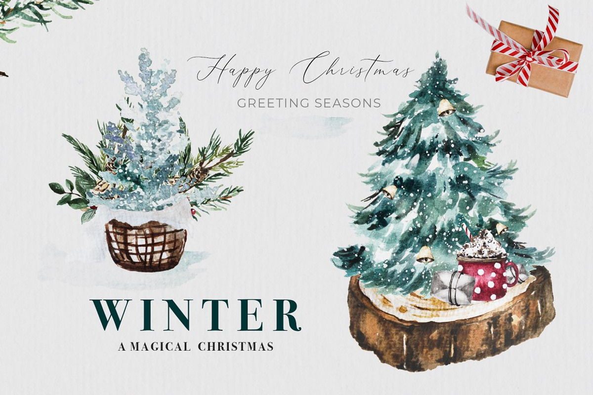Christmas Watercolor Winter Clipart | Creative Market