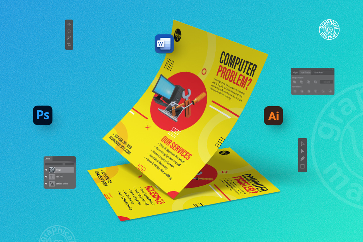 Computer Service Flyer Template, a Flyer Template by GraphicalMarket