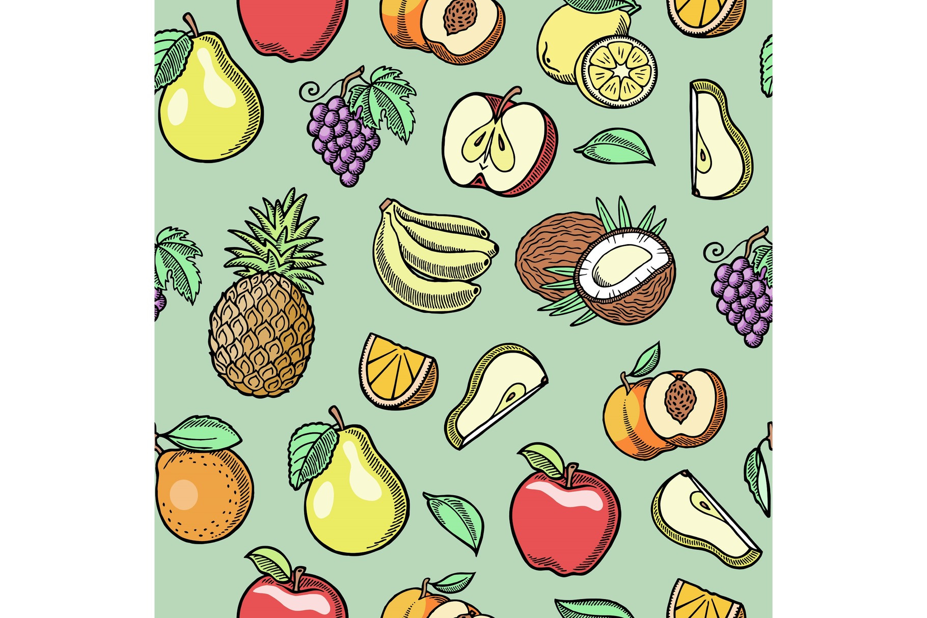 Sketch tropical fruits vector, a Texture Graphic by RocketArt