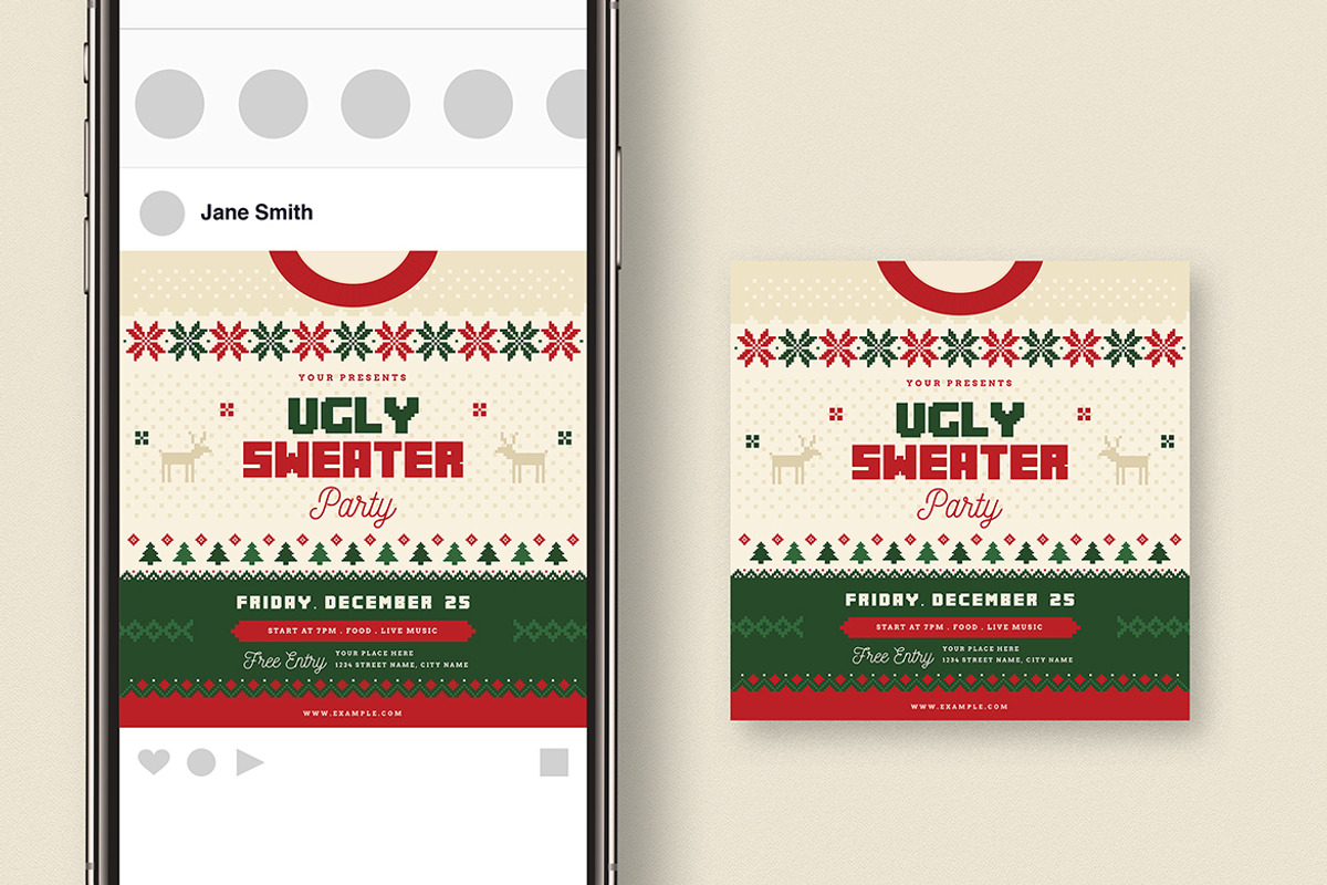 Ugly Sweater Christmas Flyer Set, a Flyer Template by VectorVactory