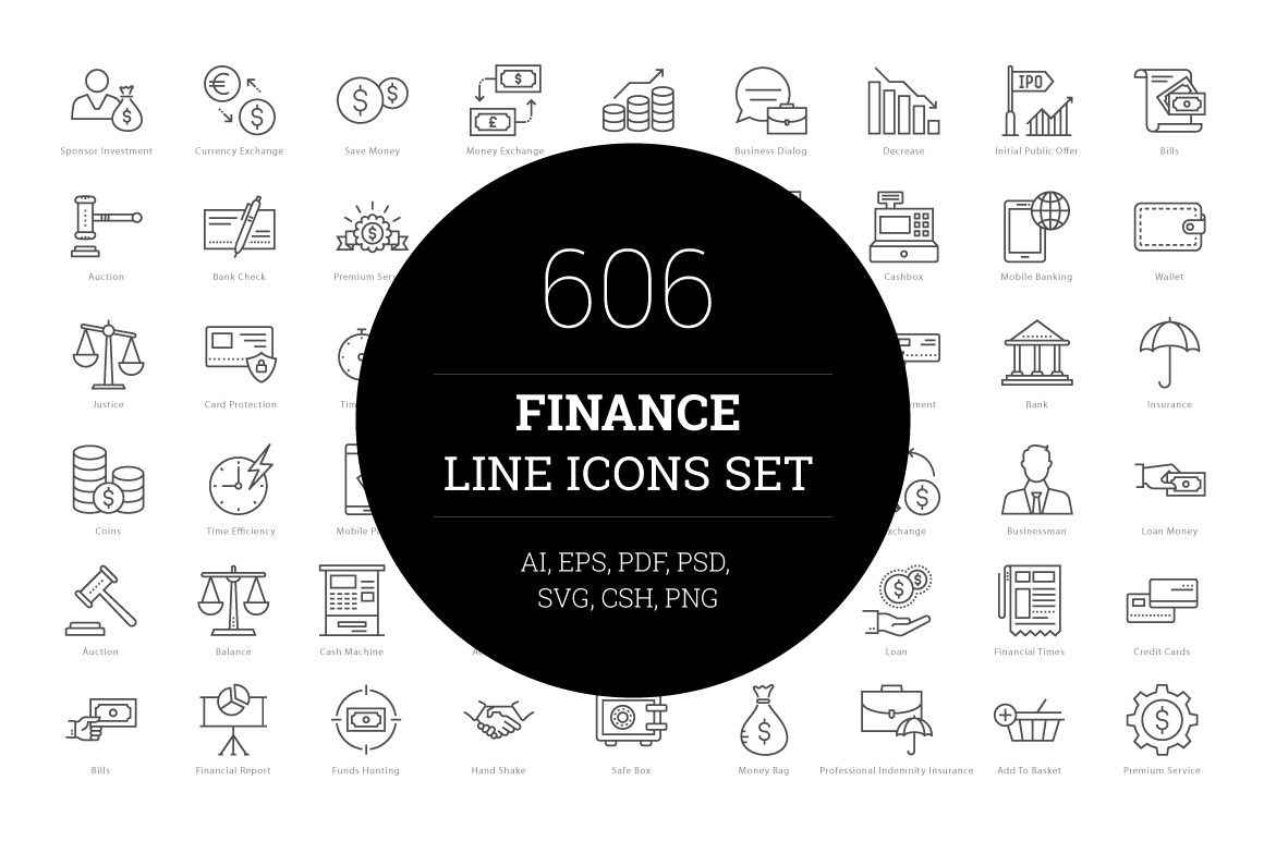 606 Finance Line Icons, an Outline Icon by Creative Stall