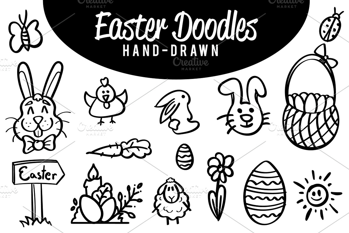 Hand drawn Easter doodles pack, an Object Graphic by Scredeck