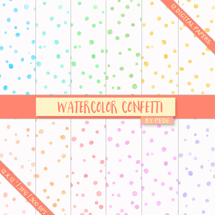 Watercolor confetti digital paper, a Pattern Graphic by PeDe Designs
