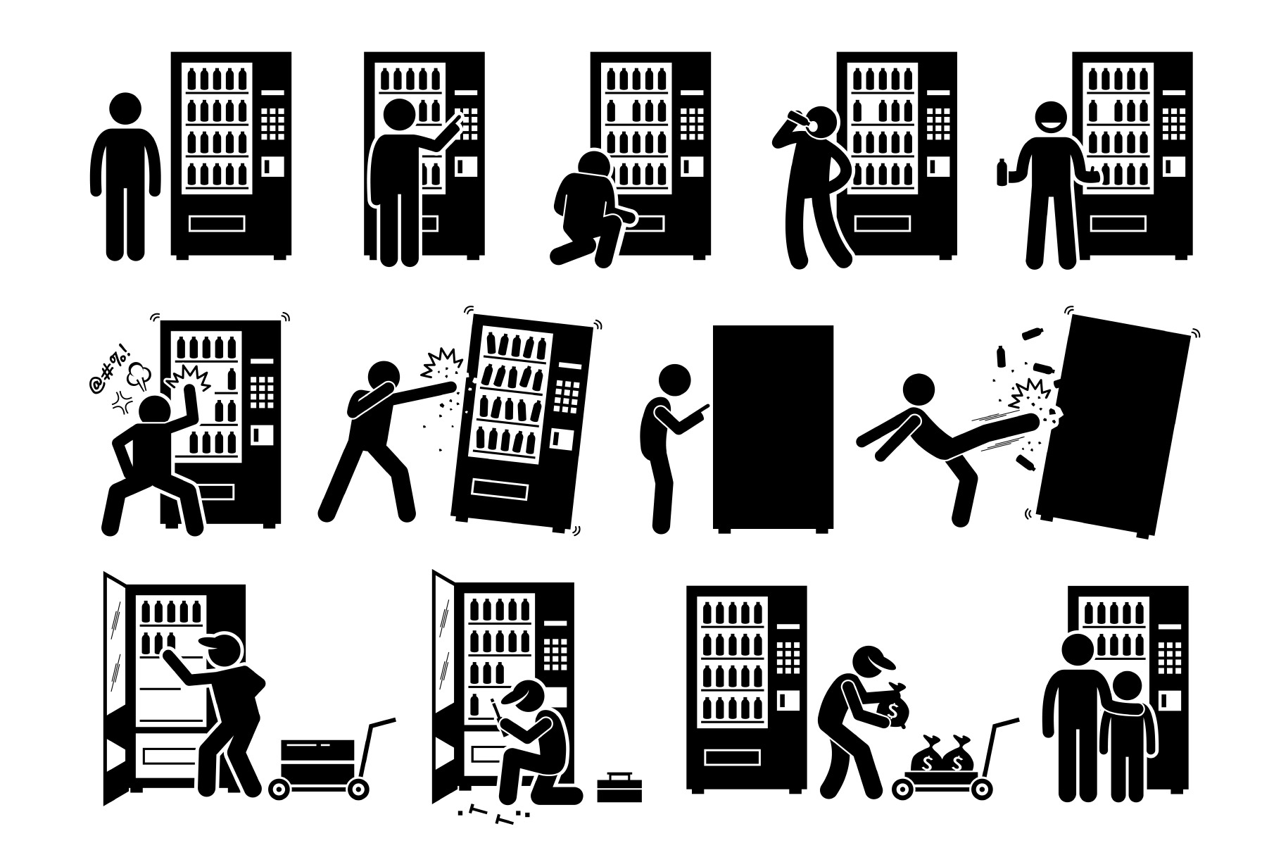 People Actions Vending Machine Icons, an Icon by Leremy Stick Figures