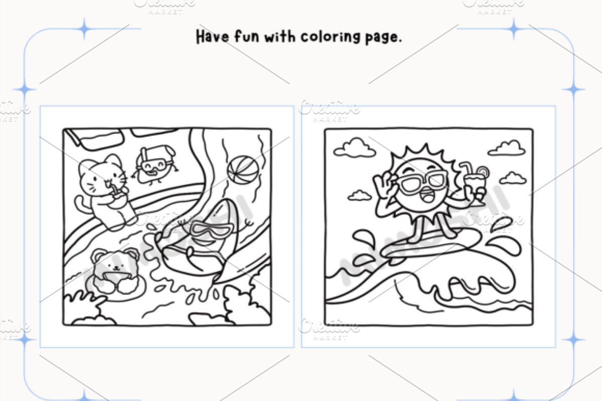 Hello Summer Coloring Pages, a Seasonal Illustration by Ink Gallery