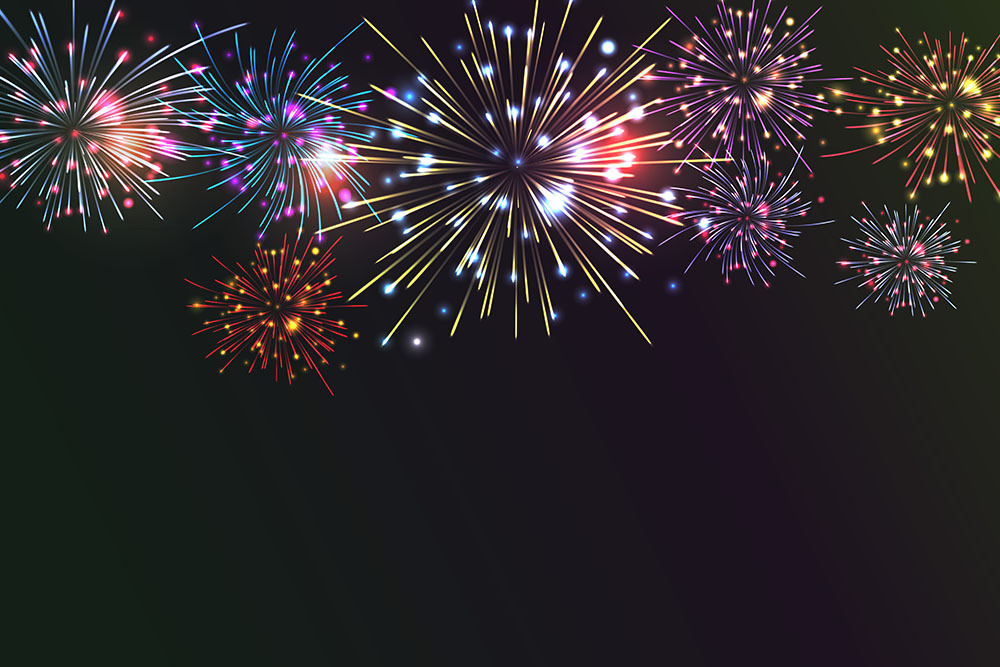 Brightly Colorful Fireworks., a Background Graphic by Aromeo